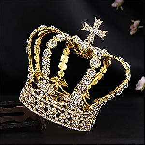 BIEMBI Hair Jewelry Crown Tiaras for Women Cross Crown Baroque Bridal Wedding Crown Royal King Tiara Birthday Hair Jewelry Accessories Prom Pageant (Color : Crown 03 Silver)