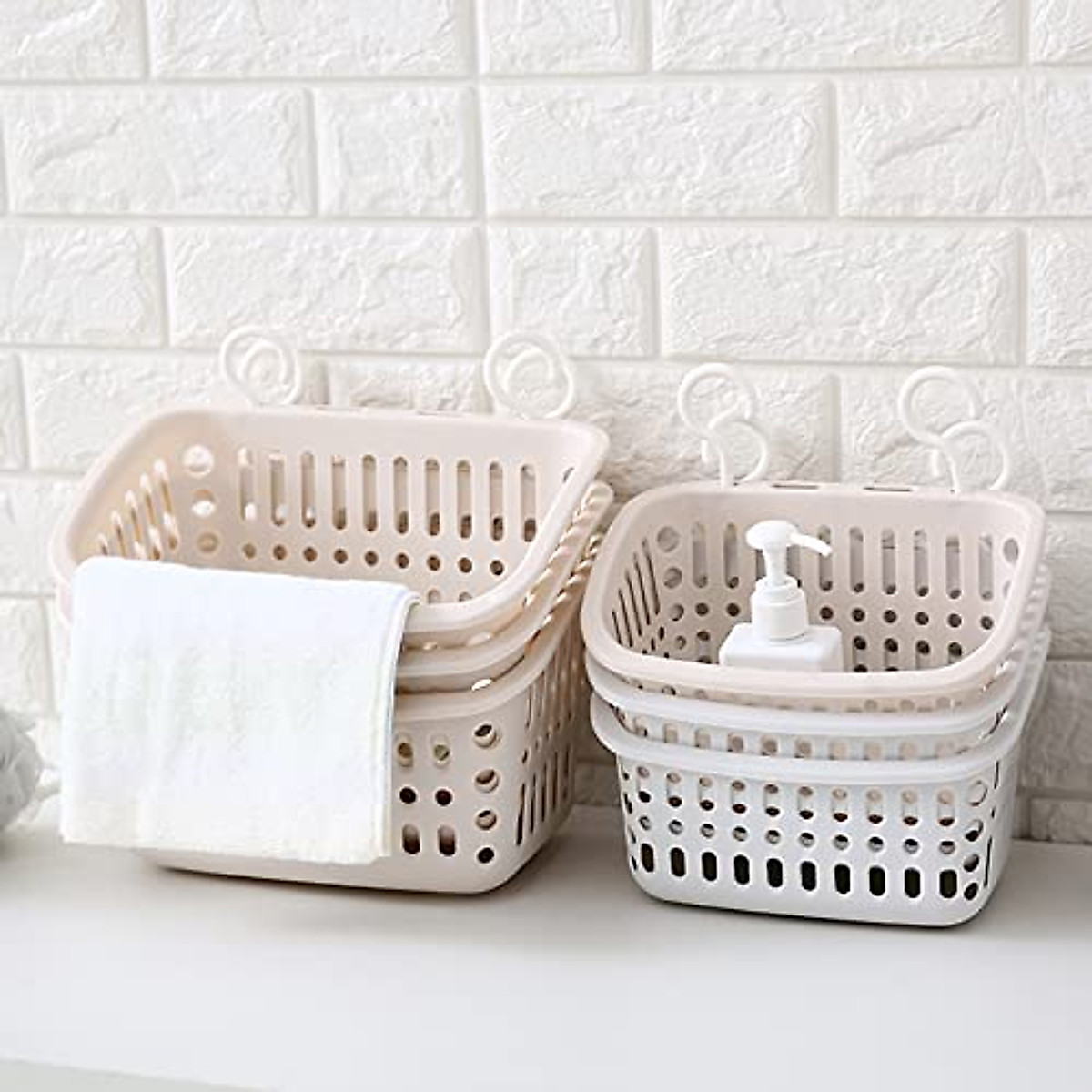 Doitxue 3PCS Hanging Plastic Storage Basket/laundry Basket Plastic/Baskets for Organizing, Bathroom Kitchen Dorm Room Bedroom Small Storage Basket 10.6" × 8.6" × 6.1" (Beige)