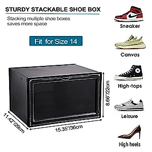 BSFHH Shoe Boxes, Stackable Plastic Sneaker Box Container, Magnetic Side Open Shoe Organizer Shoes Storage Case 15.35 x 11.42 x 8.66 inches (Transparency-12 Pack)