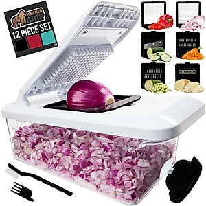 Gorilla Grip Heavy Duty 12-in-1 Vegetable Chopper, Interchangeable Blade Mandoline Slicer, Multifunctional Food Salad Choppers, Cucumber Onion Dicer Cutter with Container, Kitchen Gadget Tool, Black