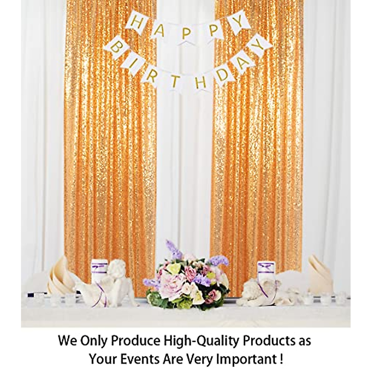 Sparkle Backdrop Curtain Gold 2 Panels Set Sequin Photo Backdrop 2FTx8FT Sequin Backdrop Curtain Pack of 2-1220S