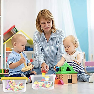 Storage Bins,4 Pack Small Storage Bins Stackable Plastic Cubby Containers with Lids Storage Cubbies Plastic Storage Containers for Classroom Book Bin Toy Organizers for Classroom Book Bin Toy Organizers (Mixed Color)