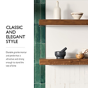 Cole & Mason 5.5-inch Granite Mortar & Pestle - Unpolished Stone Mortar & Pestle for Kitchen - Large Grinding Bowl for Herbs and Spices - Grey, 4 pounds