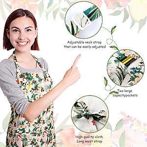 Vicenpal 3 Pieces Women Floral Apron Adjustable Flower Kitchen Aprons Linen Cooking Apron Cute Floral Chef Aprons with 2 Pockets for Wife Mom Grandma Cooking Baking Gardening, 3 Designs