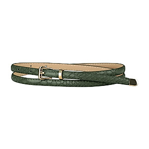 Allegra K Womens Skinny Embossed Leather Belts Alloy Pin Buckle Belt for Jeans Dresses Pants 104cm/41'' Dark Olive Green