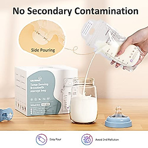 GROWNSY Breastmilk Storage Bags, 6oz Temp-Sensing Zero-Pollution Milk Storing Bag for Breastfeeding, Presterilized, Hygienically Doubled-Sealed, No-Leak for Refrigeration and Freezing, 130PCS