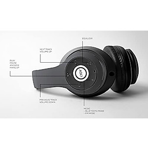 iJoy Bluetooth Headphones Over Ear, Wireless and Wired Foldable Headset Built-in Microphone, FM, Micro SD Card Slot - (Stealth) Adults Kids Men Women - Audifonos Auriculares Inalambricos