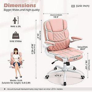SEATZONE Pink Desk Chair Modern Executive Office Chair with Arms PU Leather Computer Desk Chair for Girls Women