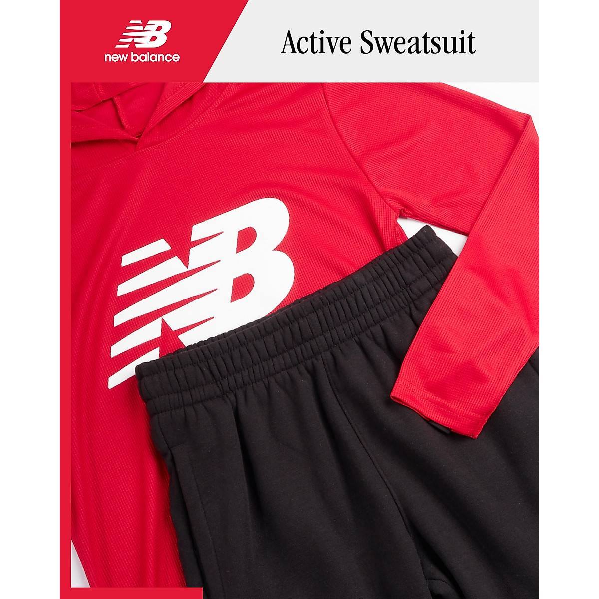 New Balance Boys' Active Sweatsuit - 2 Piece Waffle Knit Hoodie Sweatshirt and Sweatpants - Jogger Pants Set for Boys, 7-12, Size 8, RedBlack