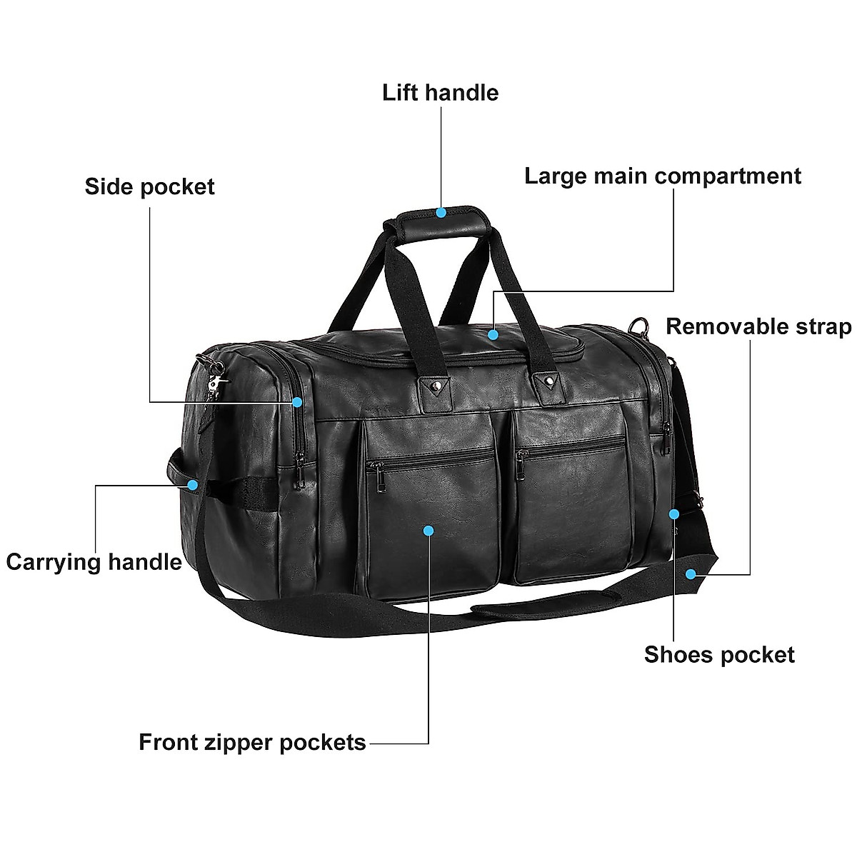 Gym Duffle Bag Backpack, Leather Duffel Bags for Traveling Sports Bag Overnight Bag Backpack with Shoe Compartment Weekender Bag for Men Women-Black