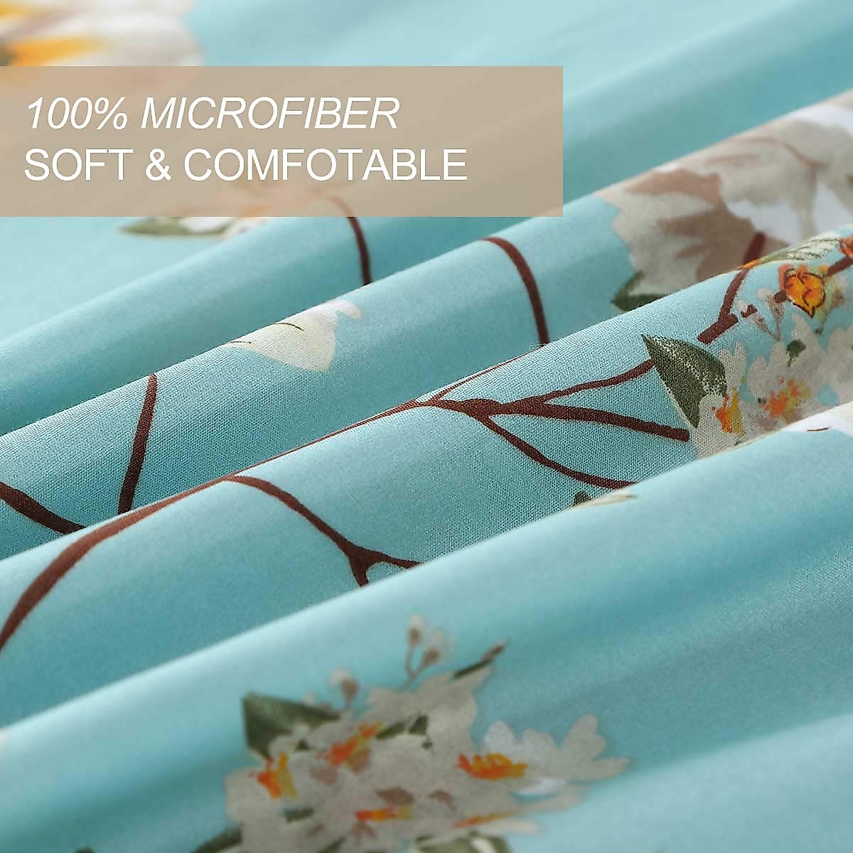 Nanko Queen Fitted Bed Sheet 80x60 Deep Pocket Mattress Teal Floral Farmhouse Best Luxury Cool Soft Lightweight Microfiber Bedding Set 2 Pillowcases 10 11 12 14 inch Green White Flower