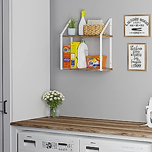 Wallniture Modena 2-Tier Bathroom Organizer, Wall Shelves for Kitchen Organization, Laundry Decor Wall Bookshelves Living Room Burnt Finish, White Bracket