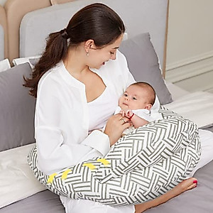 Momcozy Original Nursing Pillow, Ergonomic Breastfeeding Pillows with Security Fence for Baby, Adjustable Waist Strap and Removable Cotton Cover, Geometry