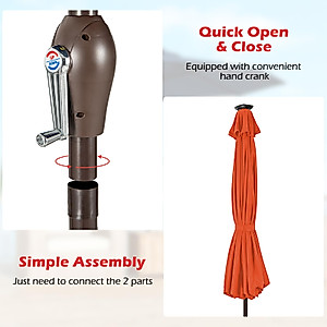 Giantex 9ft Outdoor Patio umbrella with Solar Lights, Table Market Umbrella with Crank and Push-button Tilt System, Solar LED Lighted Patio Umbrella for Backyard Deck Pool Beach (Orange)