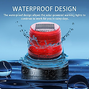 QXMH Solar Strobe Warning Light: Strong Magnetic Base Waterproof Traffic Light,Solar Safety Flashing LED Lamp for Construction, Traffic, Factory, Safety Sign, Crane Tower, Boat Navigation (Red)
