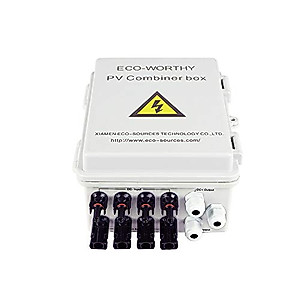 Gimax 4-String Solar PV Combiner Box W Circuit Breakers Surge Lightning Arrester Protection - (Ships From: United States)