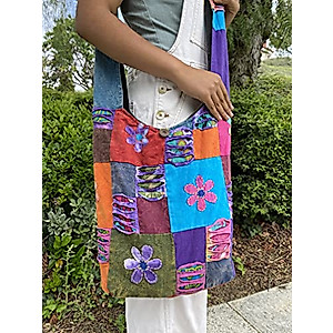 Happy Flowers Razor Cut Hippie Patchwork Sling Crossbody Boho Handbag Bohemian Purse