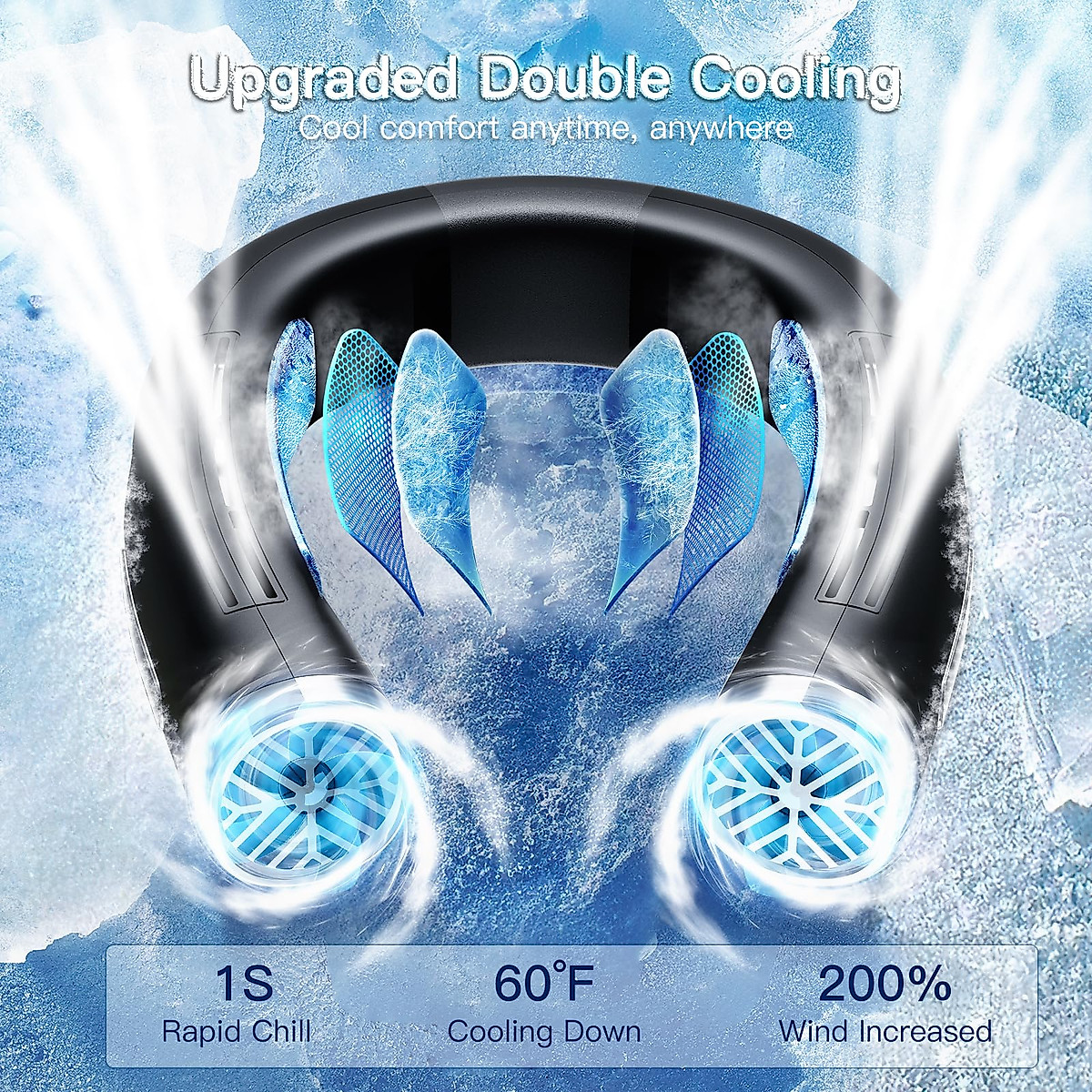 DATTOY Portable Neck Cooling Fan 6000mah Rechargeable Personal Fans With 2 Cooling Plates Neck Fan Blowing Cold Air, 360 ° Air Outlet Low Noise 3 Speed Ccooling/Heating hands Free Fan (Black)