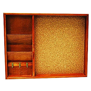 Home Basics Wall Mounted Wood Bulletin Board with Mail Organizer And 3 Hook Key Holder, Pine