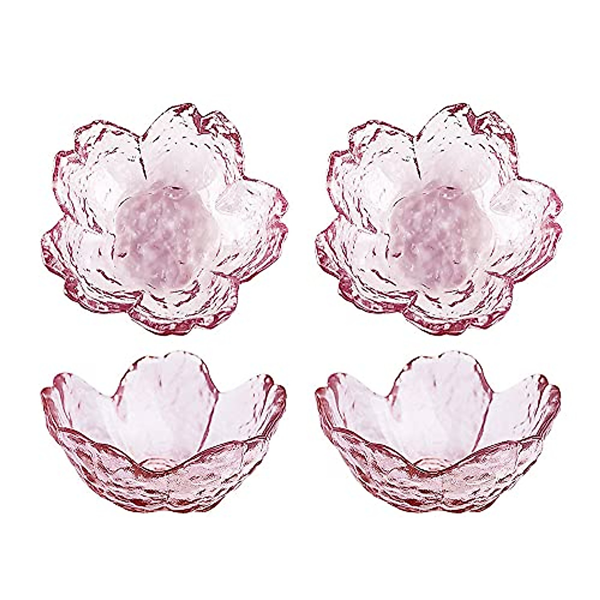 4pcs Glass Sakura Shape Small Seasoning Dishes Dipping Bowls Appetizer Plates,3.4inch