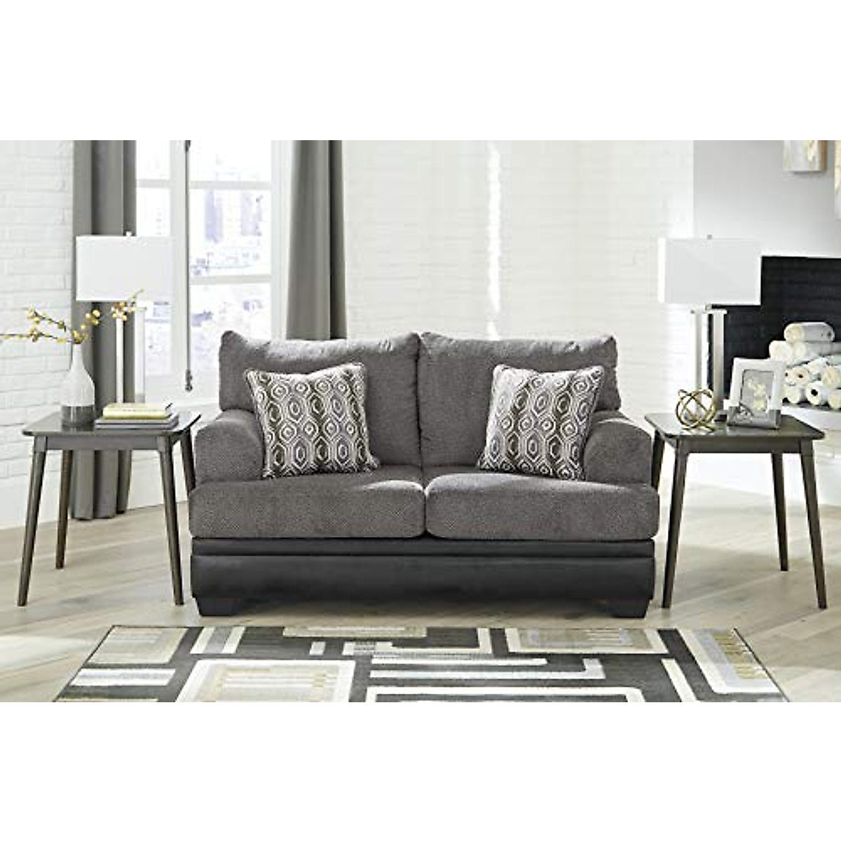 Signature Design by Ashley Millingar Chenille Two Tone Loveseat with 2 Accent Pillows, Gray