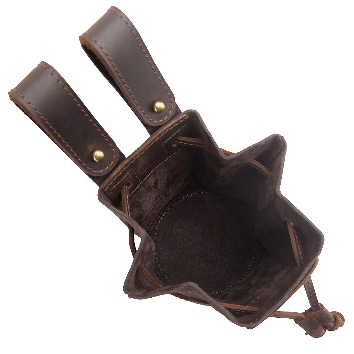 Cowhide Leather Ammo Gun Shell Pouch Bag, Drawstring Bag Cartridge Storage Case Attached Belt Waist (Small - 4.5")