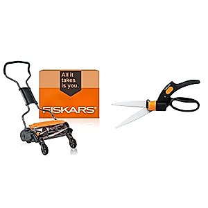 Fiskars 362050-1001 StaySharp Max Reel Push Lawn Mower, Eco Friendly, 18” Cut Width, 18 Inch, Black & 92146964J Garden, Shear Ease 360 Degree Swivel Grass Trimmer, Black