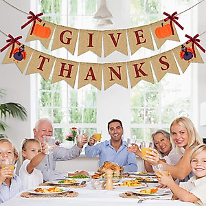 Give Thanks Burlap Banner| ThanksGiving Burlap Banner Thanksgiving Decorations| Rustic Thanksgiving Turkey Pumpkin Bunting| Thanksgiving Party Supplies Fireplace Mantle Decor