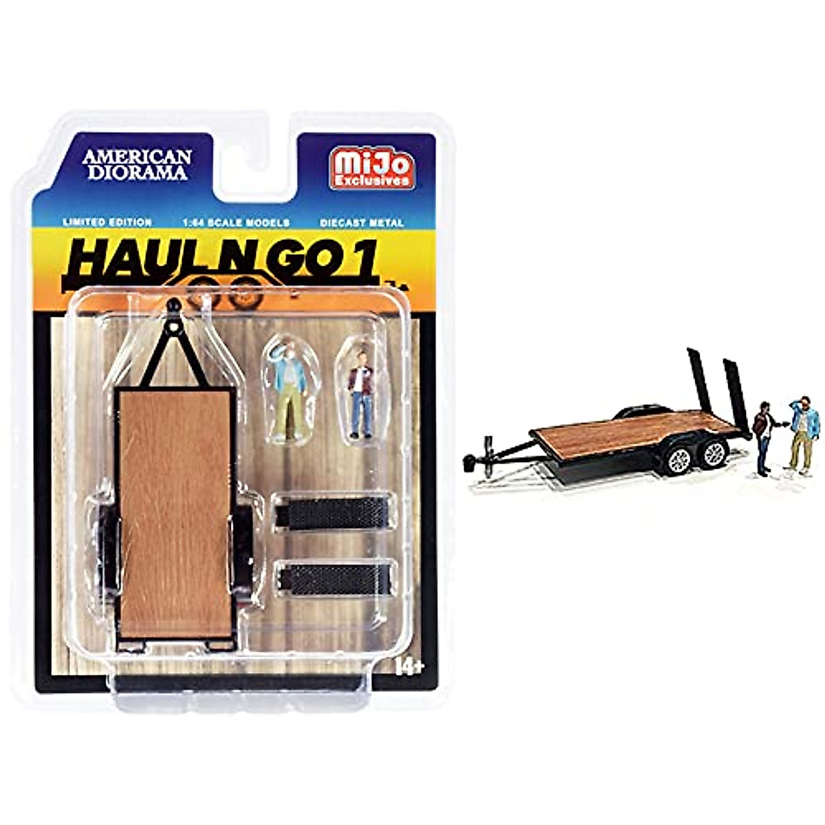 Haul N Go 1" Trailer and 2 Figurines Diecast Set of 3 Pieces for 1/64 Scale Models by American Diorama 38377