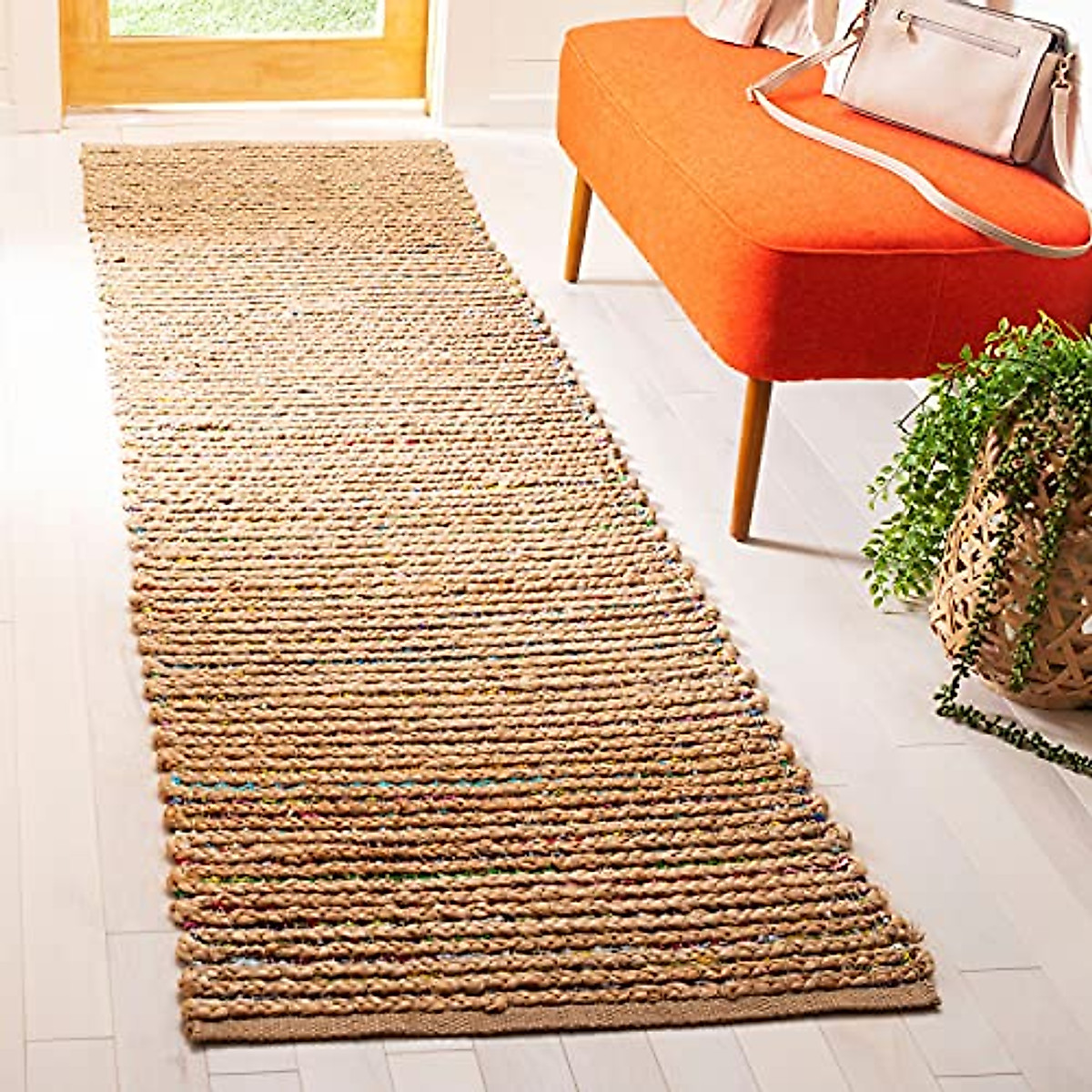 SAFAVIEH Cape Cod Collection Accent Rug - 3' x 5', Natural & Multi, Handmade Boho Braided Stripe Jute, Ideal for High Traffic Areas in Entryway, Living Room, Bedroom (CAP307B)