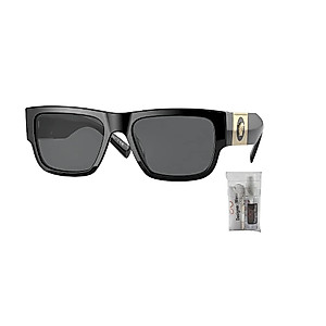 Versace VE4406 GB1/87 56MM Black/Dark Grey Rectangle Sunglasses for Men + BUNDLE With Designer iWear Eyewear Kit