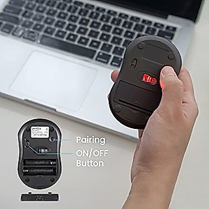 Perixx PERIMICE-802B Wireless Bluetooth Mouse - Portable Design for Windows, iOS, and Android Tablet - Black Rubber Black