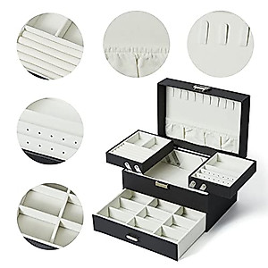 BUTI4WLD 3 Layers Large Jewelry Boxes for Women Girls Wife Ideal Gift, Jewelry Case for Storing Earrings Rings Necklaces Bracelets PU Leather & Soft Velvet Lined, Black
