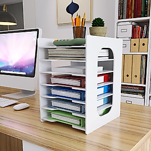 Natwind Office 7 Tiers File Paper Organizer for Desk Desktop White File Holder Office Desk Organizer Mail Letter Tray & Paper Sorter Document Notebooks Storage Rack for Home Office School Classroom