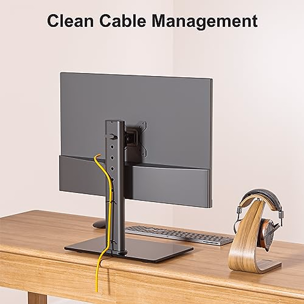 WALI Single Monitor Stand, Height Adjustable Monitor Mount, Free-Standing Desk Monitor Stand Riser with Mounting Holes 75 to 100mm Fits Monitor Screen up to 32 inch, 33lbs (GMF001N), Black