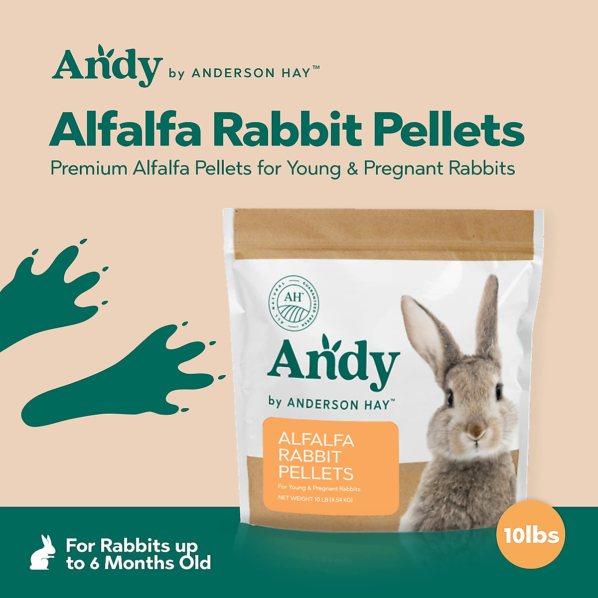 Andy Alfalfa Hay Pellets, Premium Bunny Food for Rabbits, Alfalfa Pellets for Pregnant Bunnies, Young Rabbit Food, Rich in Calcium and Protein,10 lbs Bag