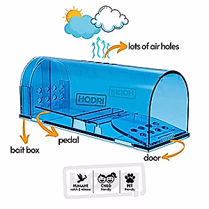 Humane Smart No Kill Mouse Trap, Cruelty Free Live Catch and Release, Easy to Set for Small Rodents Such as Mouse Mice Vole Mole Chipmunk, Reusable for Kitchen Garden Storage Garage (Blue - (2 pcs))