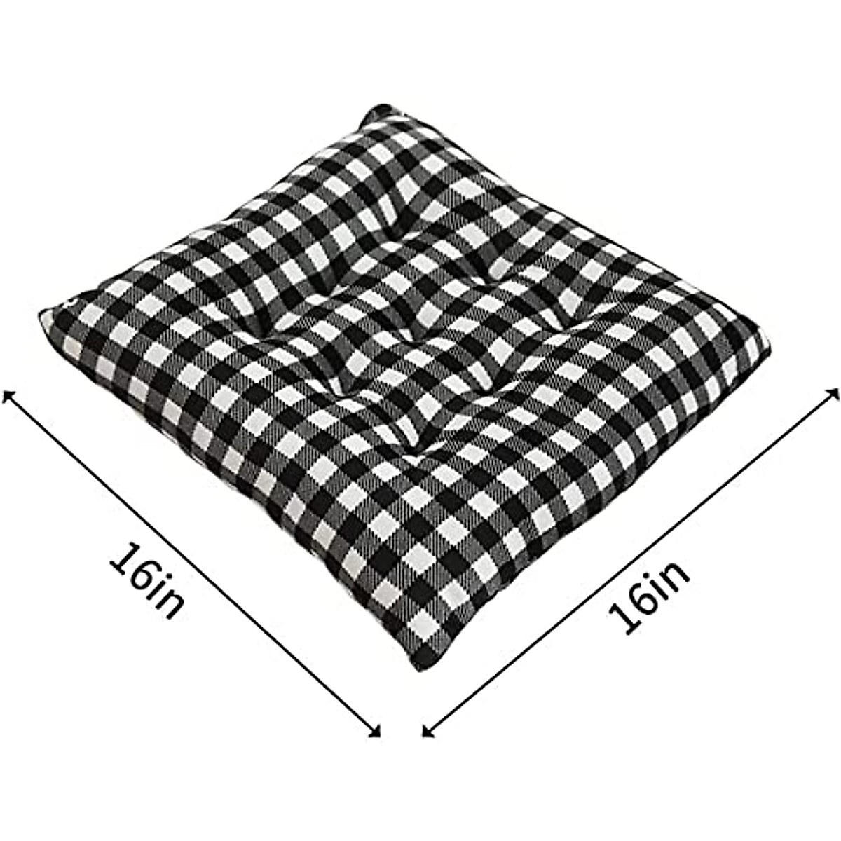 AKSTRN Black and White Plaid, Set of 4 Buffalo-Checked Chair Pads for DiningKitchen Chairs Seat Cushions for Outdoor Patio with Ties, 16 x 16 Inches Chair Cushion, 4 Pack