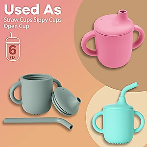 Silicone Sippy Cups for Baby 6 Months, Sippy Cup with Straw for Baby 6-12 Months, Toddler Training Sippy Cups 1-3 Years, No Spill Straw Cup for Baby Toddler Infant, 6oz/180ml (Blue)