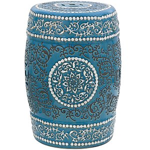 Red Lantern Blue Medallion Porcelain Garden Stool Seating, 18" high