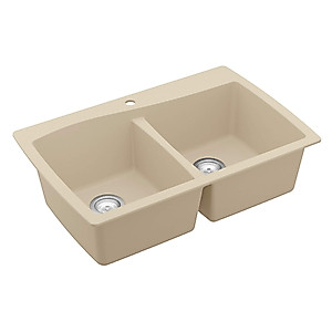 Karran QT-720 Drop-In Quartz Composite 34 in. 1-Hole 50/50 Double Bowl Kitchen Sink in Bisque
