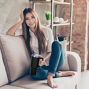 DOMICARE 40 oz Tumbler with Handle and Straw, Stainless Steel Tumbler with Lid and Straw, Reusable Vacuum Insulated Cup, Travel Coffee Mug, Black, 1Pack