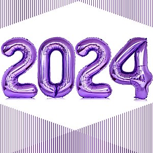 Gaint 40 Inch Purple 2024 Number Balloons 2024 Purple Balloons for 2024 New Year Eve Festival Graduation Party Decorations Supplies
