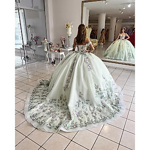 Mouccy Lace Sky Blue Quinceanera Dresses 2024 Beaded Pearly Ball Gowns Floral Off Shoulder Sweet 16 Dresses Petite