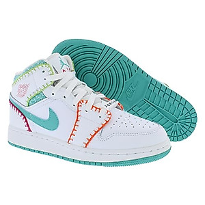Nike Air Jordan 1 Mid GS Girls Shoes Size 5, Color: Pure White/Cute Pink/Washed Teal-White