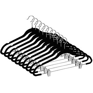 Zoyer Velvet Skirt Hangers (12 Pack, Black)- Non Slip Velvet Pants Hangers with Metal Clips, 360° Swivel Hook, Durable Thin Coat Hangers- Space Saving Velvet Dresses Hangers, Shirt & Clothes Hanger.