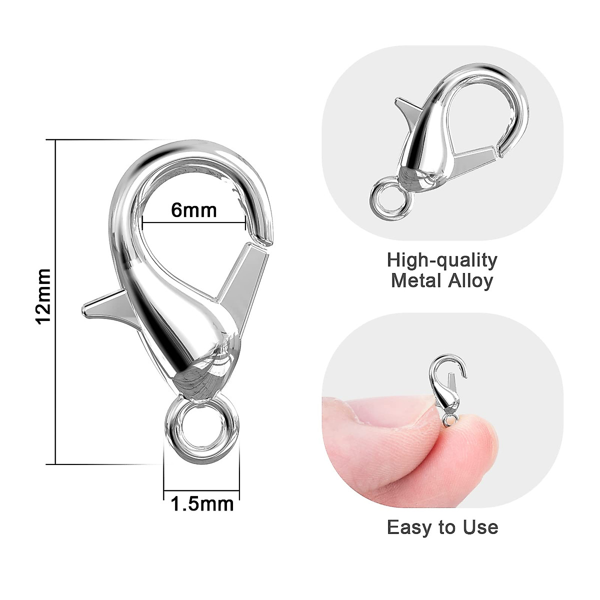 100PCS Lobster Clasps, Metal Alloy Small Lobster Claw Clasps, Weico Lobster Clip for Handmade Necklace, Bracelet Jewelry Making Accessories Fastener Hook( 12mmx6mm, Nickel)