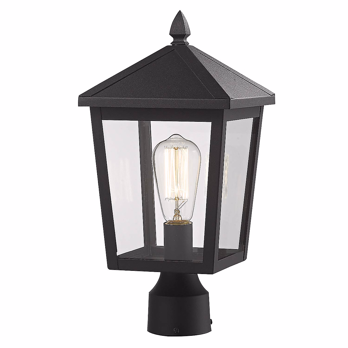 zeyu Outdoor Post Light, 16 Inch Exterior Pole Light Pillar Lantern with Clear Glass Shade and Black Finish, 20076P