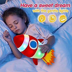 BSTAOFY Light up Red Rocket Plush Toys Stuffed LED Glow Soft Cozy Nightlight Kids Gifts for Toddlers on Birthday Valentines Christmas, 14.5’’