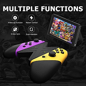 Joycon Controller Replacement for Switch Joycon,Alternatives for Left and Right Joy Con Controller,L/R Switch Controller Support Wake-up Function with Grip Stand (Purple and Orange)
